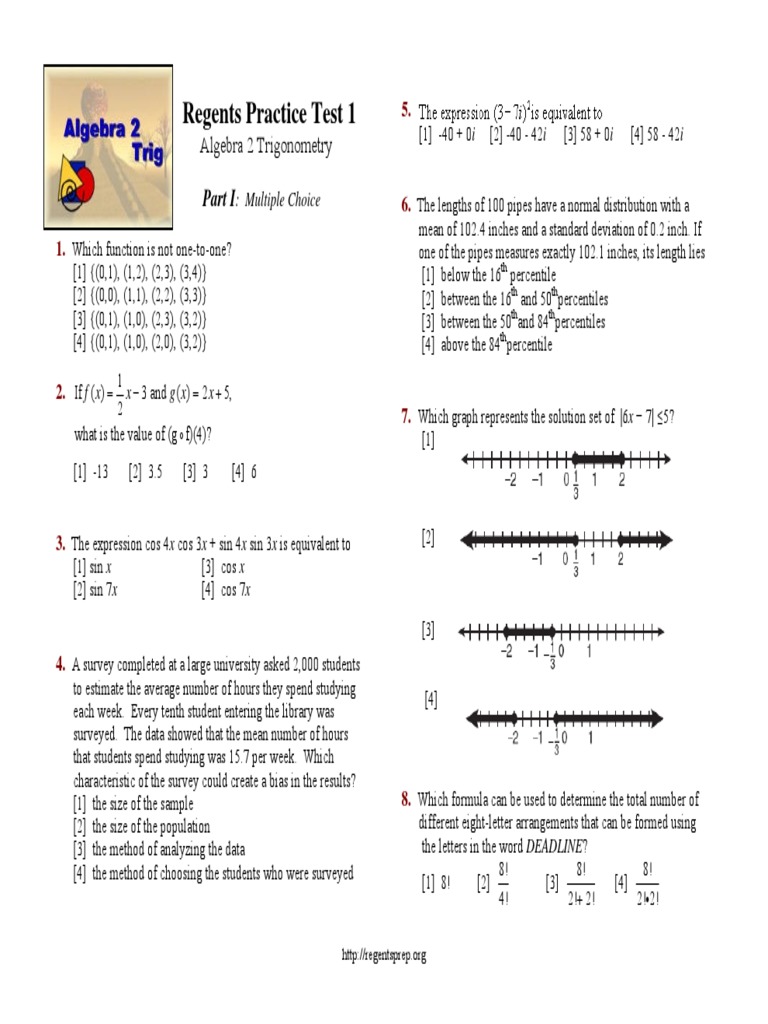 Algebra 2 Regents Practice Test | PDF | Function (Mathematics ...