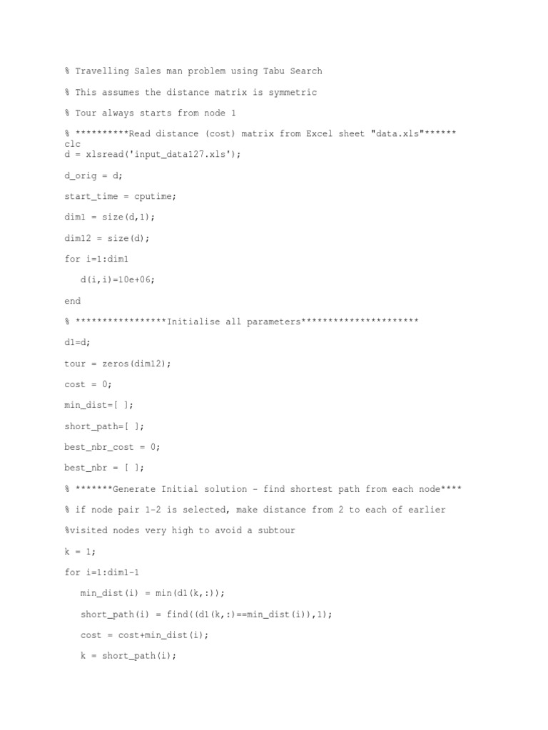 Travelling Sales Man Problem Using Tabu Search Pdf Computational Science Theoretical