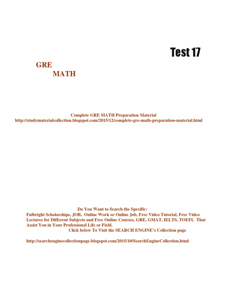 GRE Math Practice Test 17 | Download Free PDF | Graduate Record ...