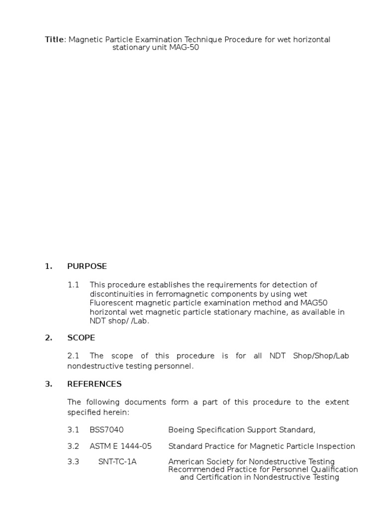 MT Procedure For MAG50 | PDF | Nondestructive Testing | Calibration
