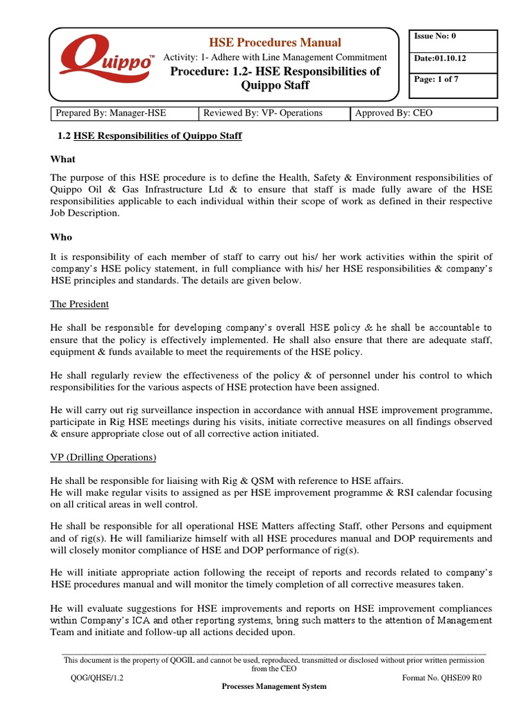 1.2-HSE Responsibilities of Quippo Staff | PDF | Occupational Safety ...