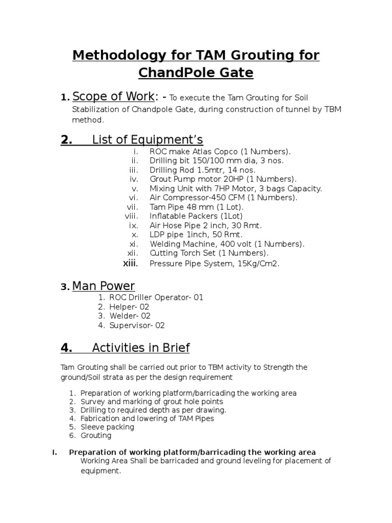 Methodolog For TAM Grout | PDF | Drilling Rig | Drilling