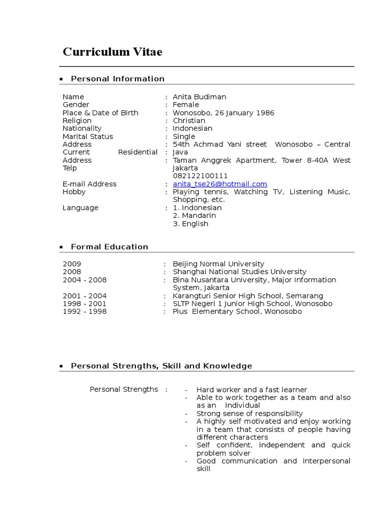 Curriculum Vitae: Personal Information | PDF | Social Science