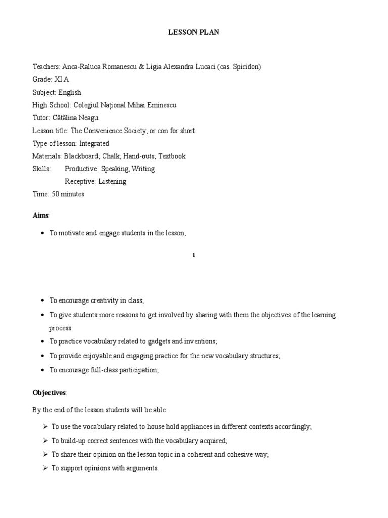 Lesson Plan Eminescu | PDF | Lesson Plan | Pedagogy