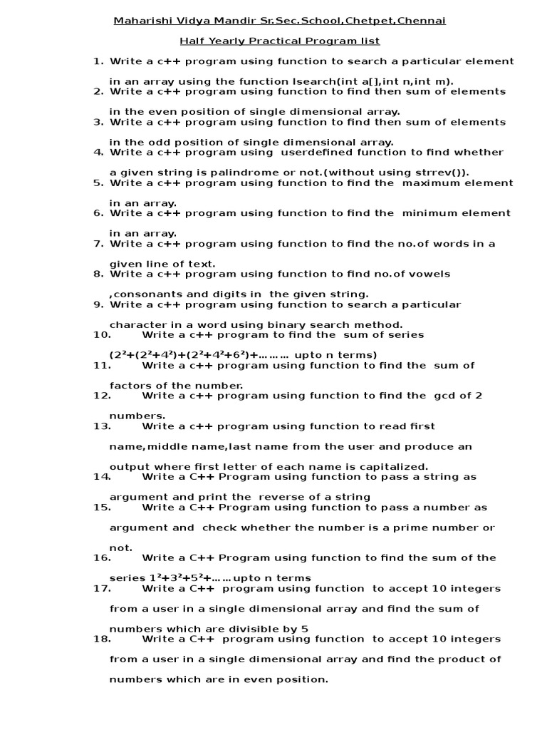 Class 11 C 2015 String Computer Science Function Mathematics