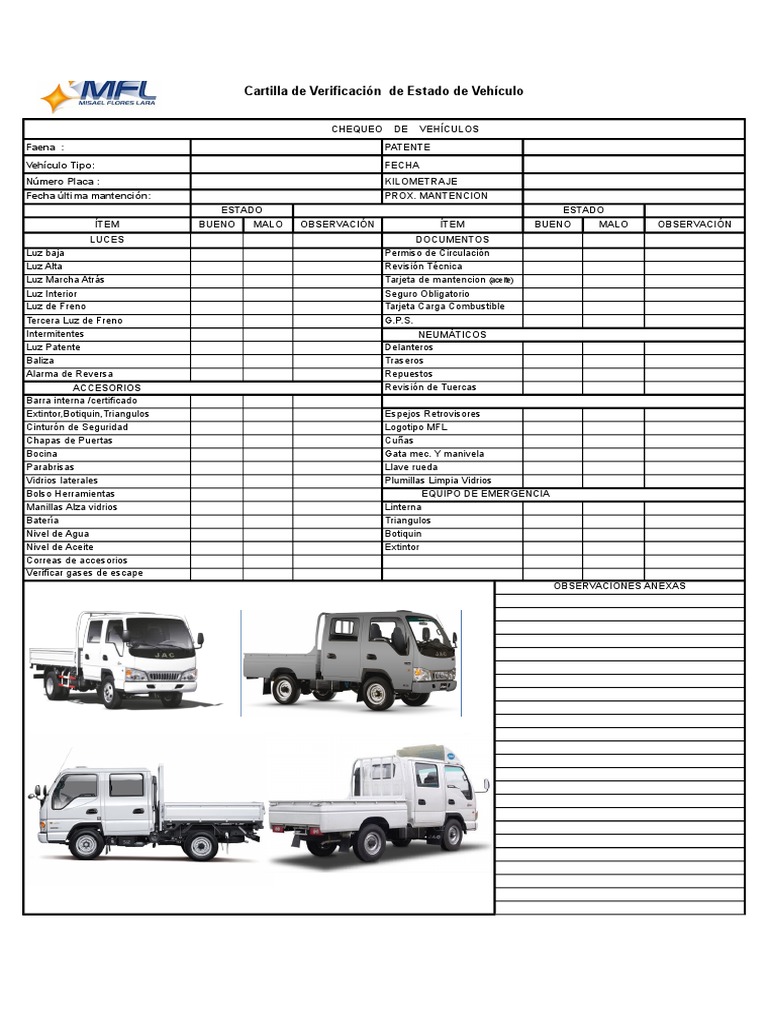 Check List Vehiculos transporte material | Tecnología de vehículos ...