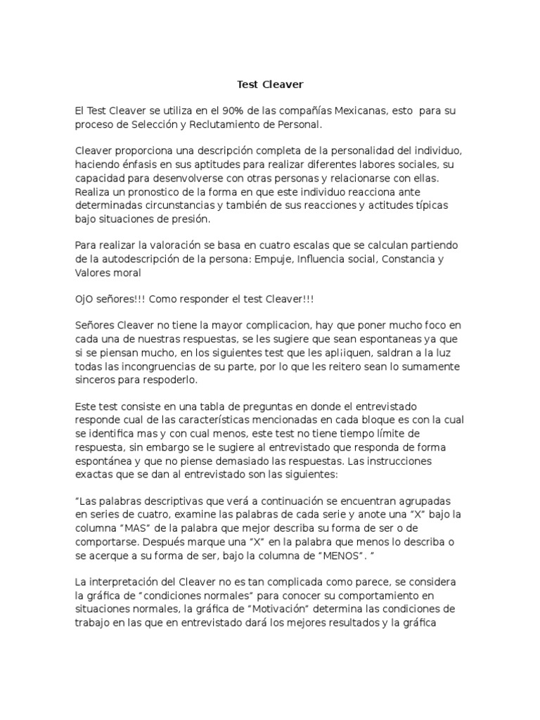 Test Cleaver Info | PDF | Comportamiento | Liderazgo