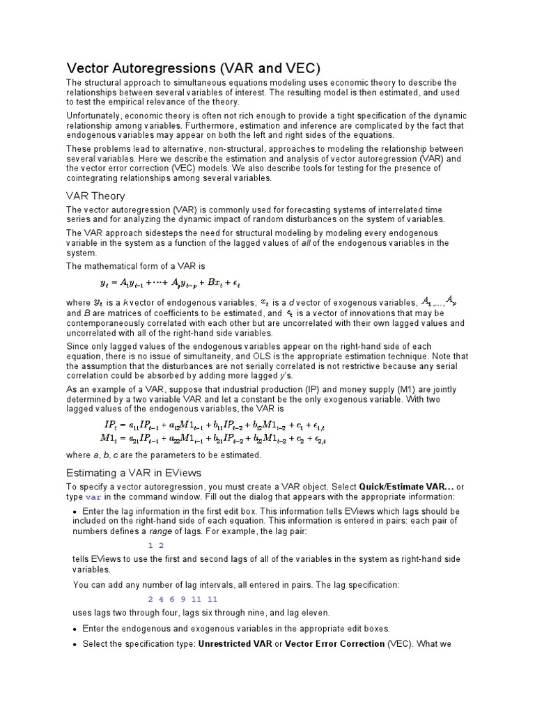 VAR, VECM, Impulse Response Theory | PDF | Vector Autoregression | Endogeneity (Econometrics)