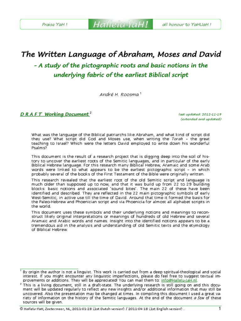 The Written Language of Abraham, Moses & David - Andre H. Roosma ...