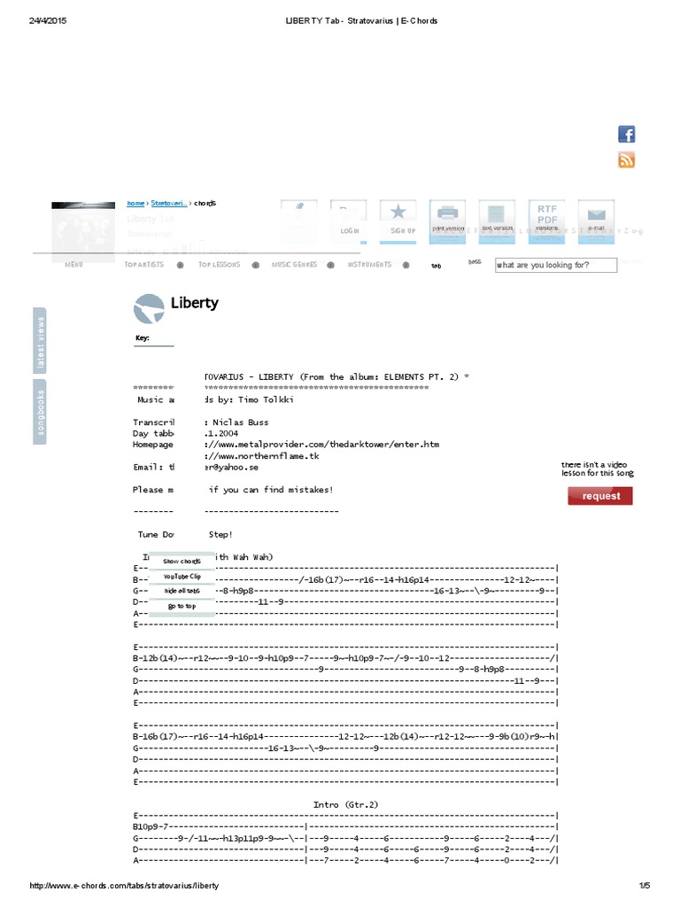 LIBERTY Tab - Stratovarius - E-Chords | PDF | Leisure | Entertainment ...