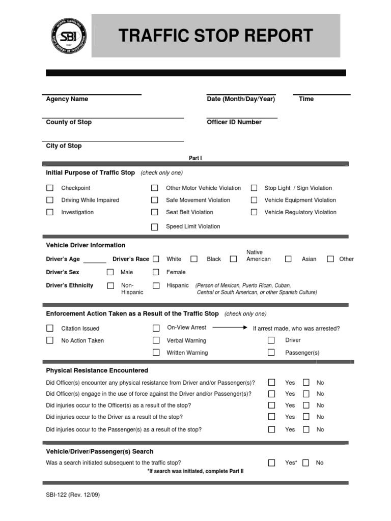 SBI form | Traffic Stop | Driving