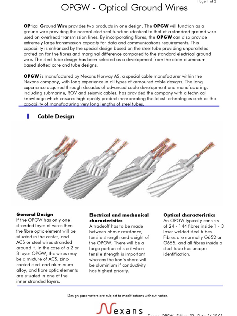 OPGW Datasheet NEXAN | PDF | Manufactured Goods | Equipment