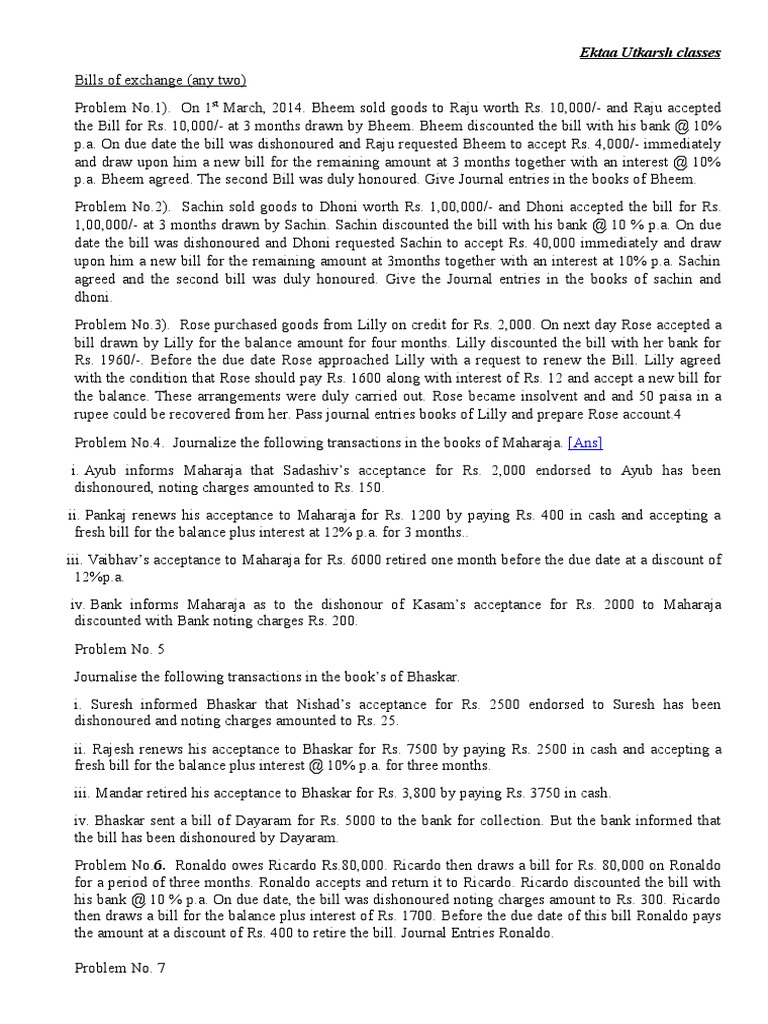 Bills of Exchange 10 Problems | PDF | Banking | Economies