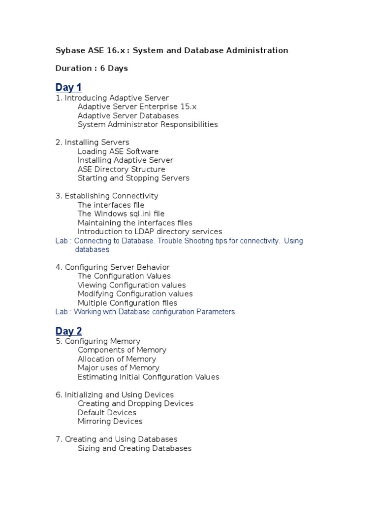 Sybase ASE 16.x Admin Training | PDF | Databases | Computer Architecture