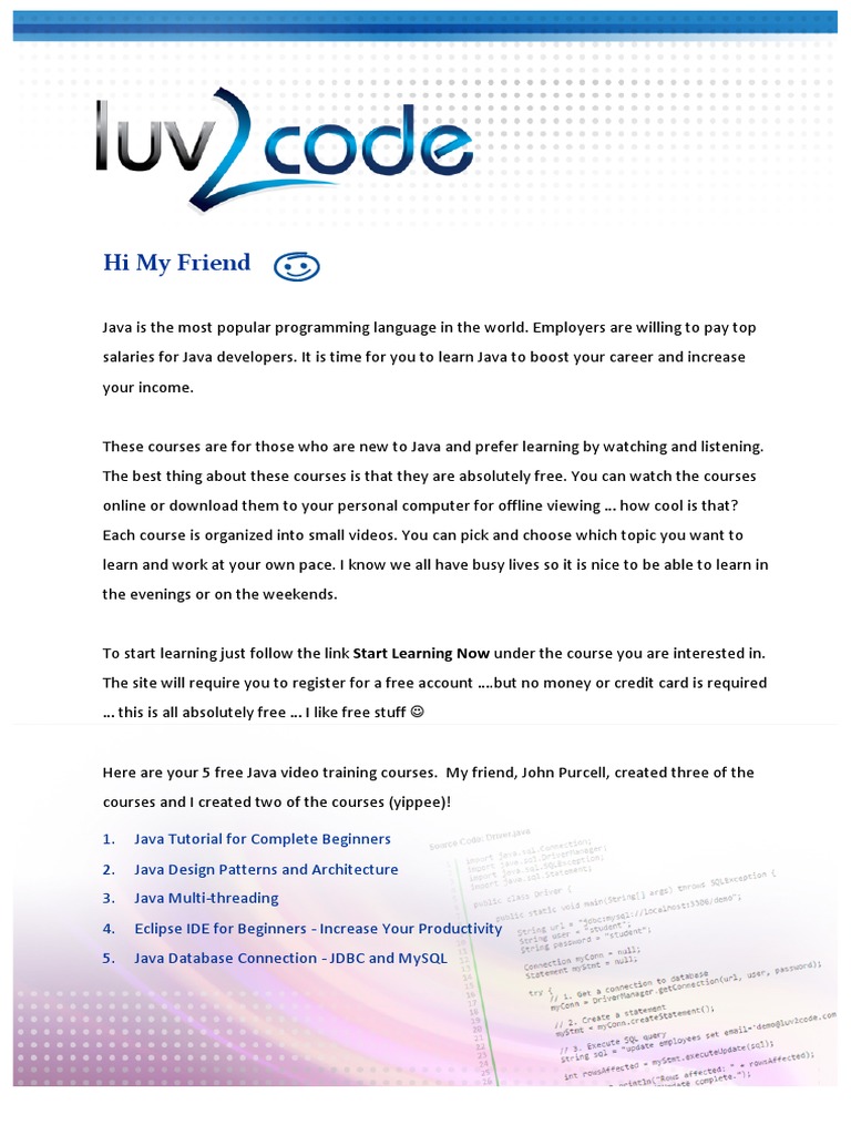 5 Free Java Video Courses | PDF | Eclipse (Software) | Computing