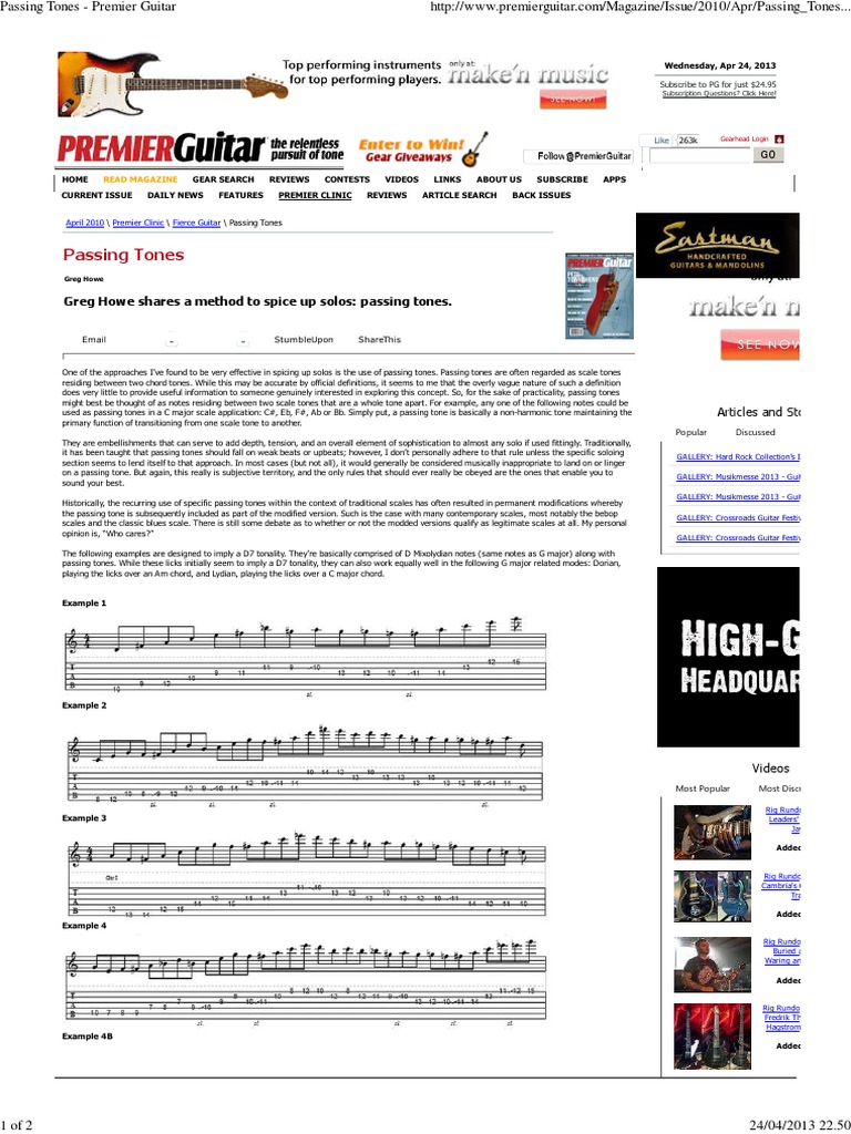 Passing Tones - Premier Guitar | PDF | Pitch (Music) | Chord (Music)