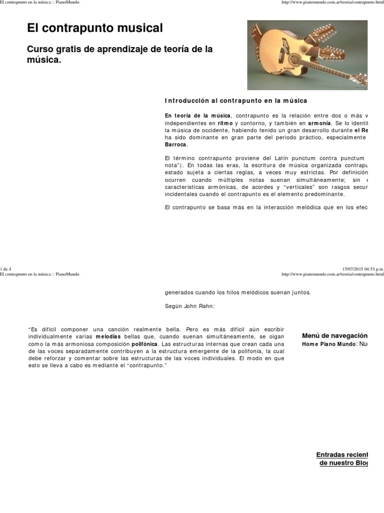 El Contrapunto en La Música - PianoMundo | PDF | Armonía | Elementos de ...