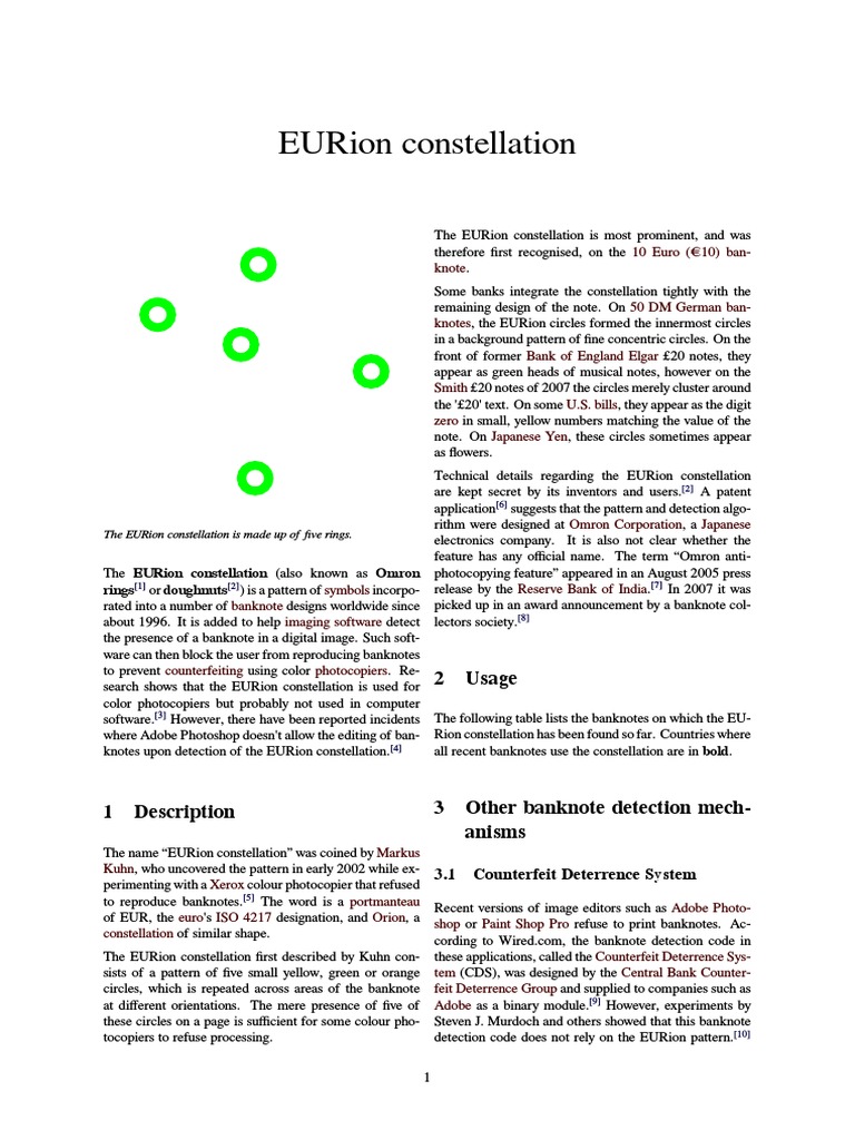 EURion Constellation | Currency | Notes (Finance)