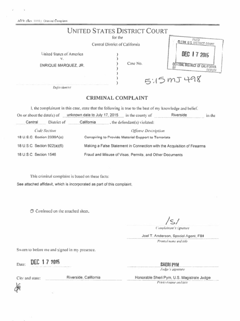 Complaint Against Enrique Marquez Jr. | PDF