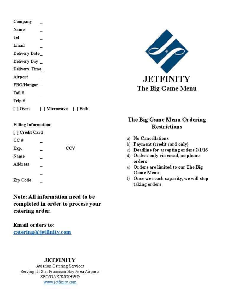 Jetfinity: The Big Game Menu | PDF | Salad | Eating Behaviors Of Humans