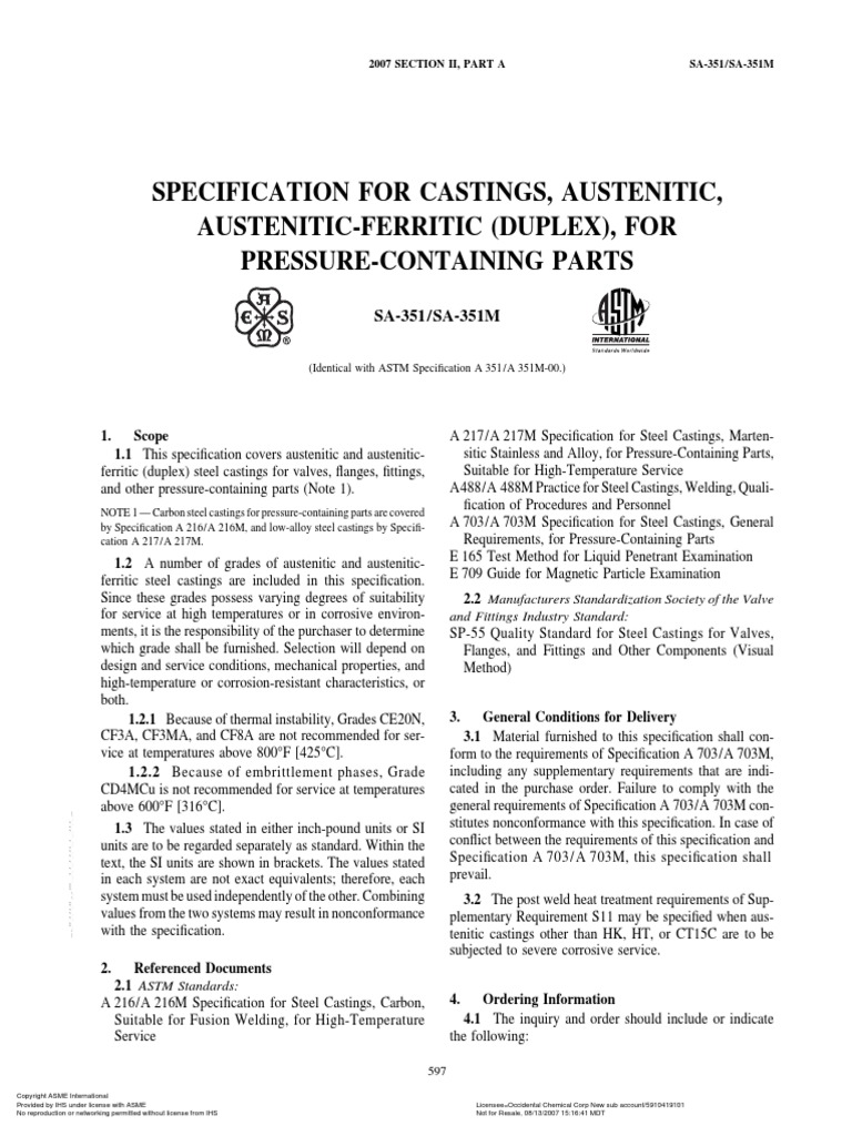 Asme Section II A Sa-351 Sa-351m | PDF | Stainless Steel | Steel