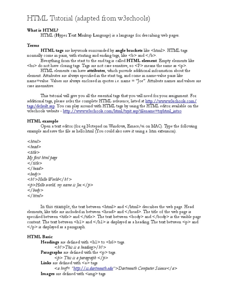 HTML Tutorial W3schools | PDF