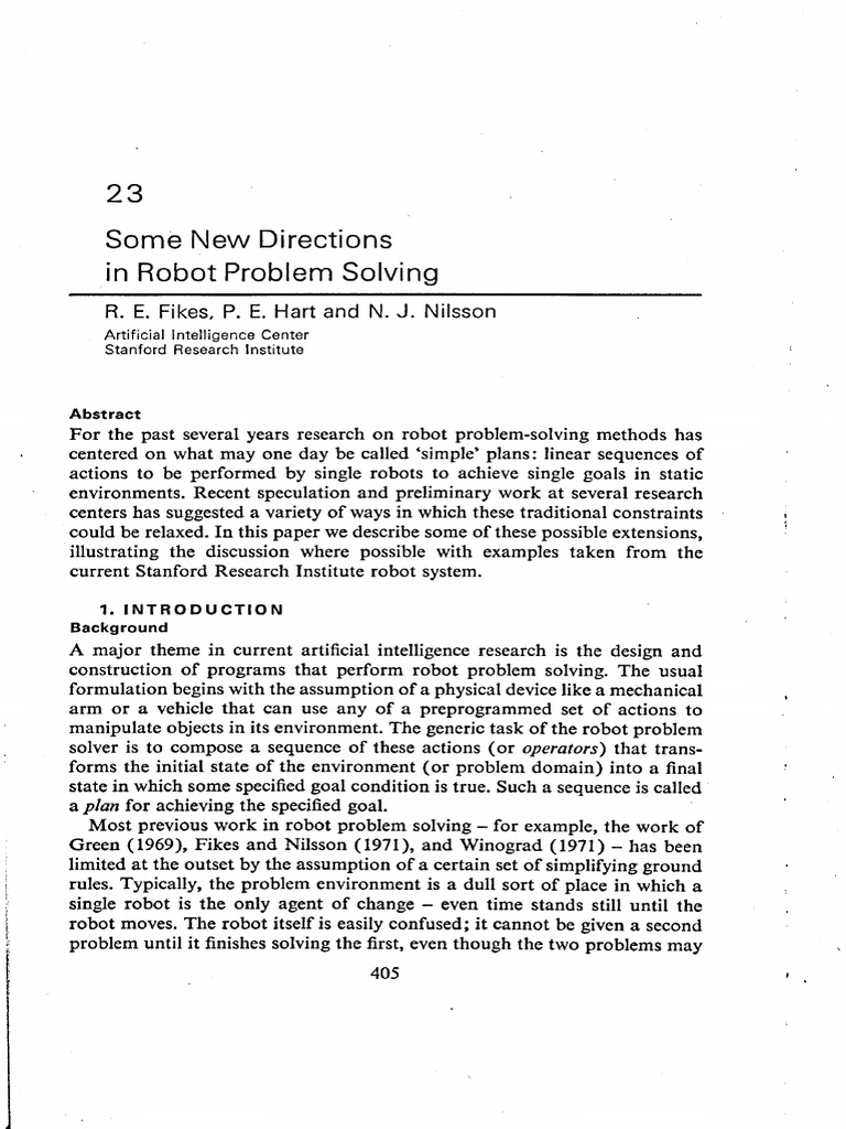 23 Some New Directions in Robot Problem Solving: R. E. Fikes, P. E ...