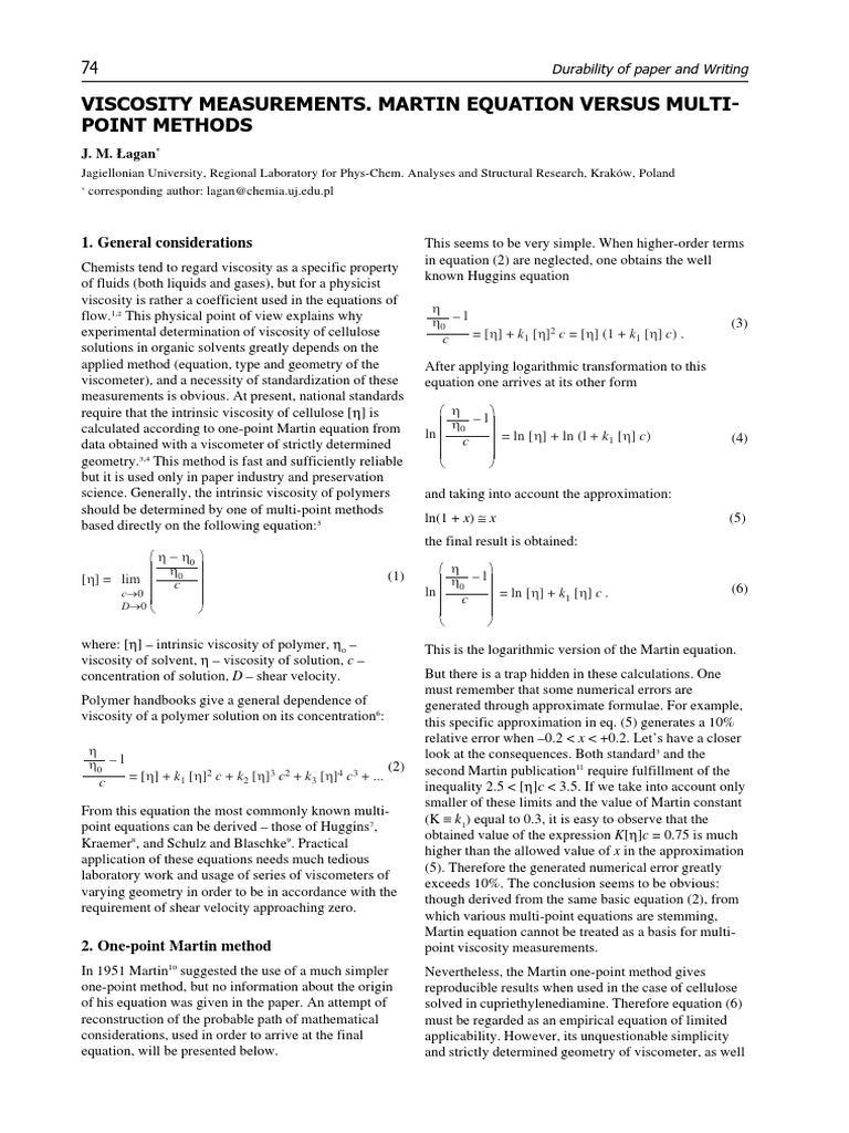 Martin Equation | Viscosity | Equations