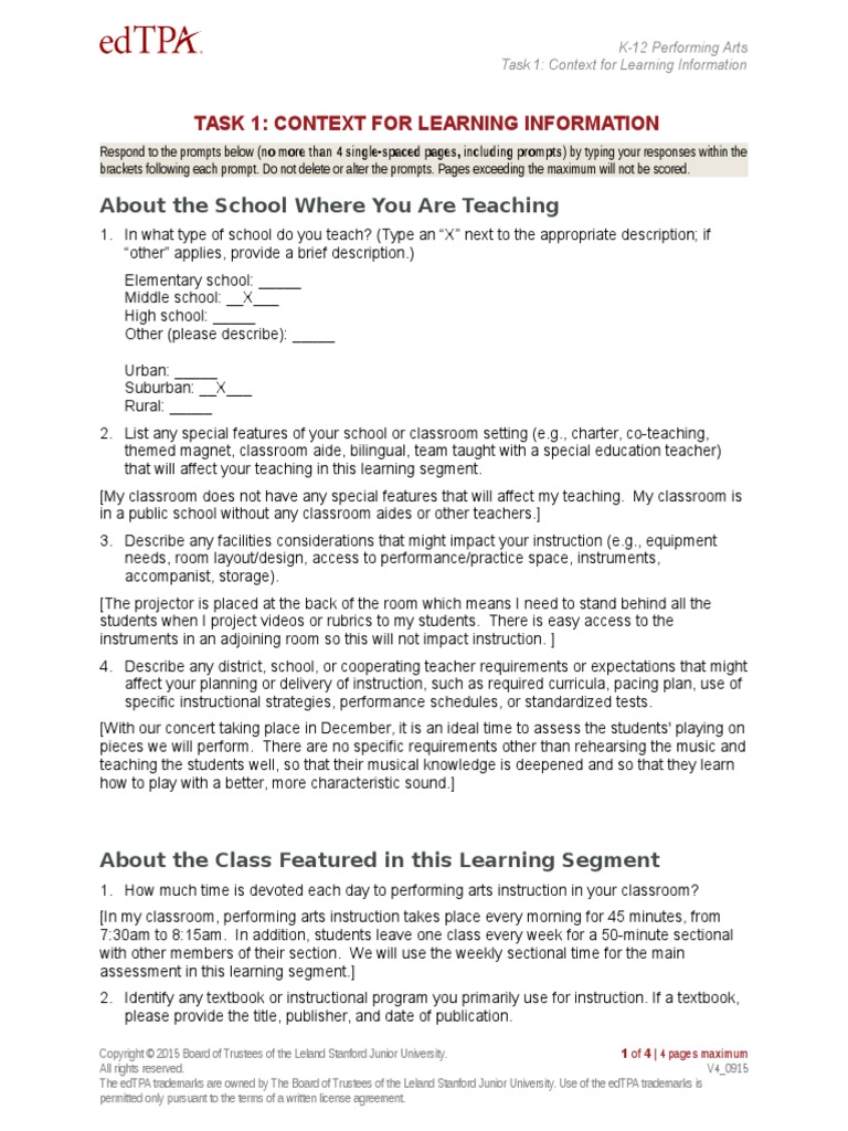 Edtpa Pfa Context For Learning Final | PDF | Individualized Education ...