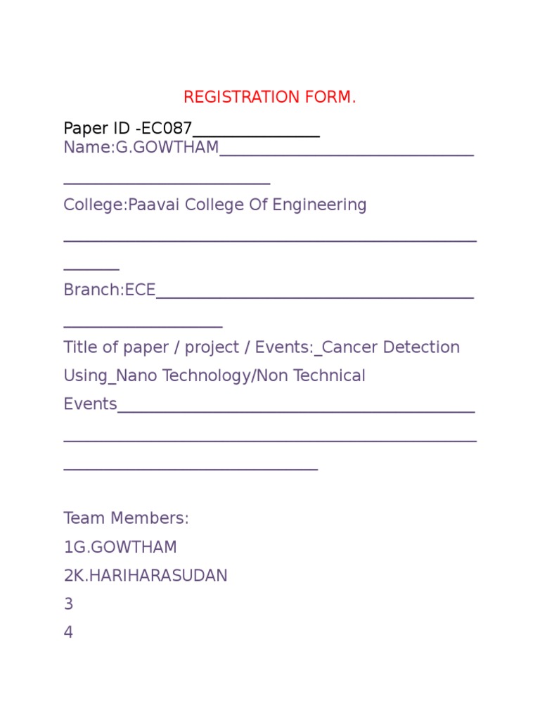 Paper ID - EC087 - : Registration Form | PDF