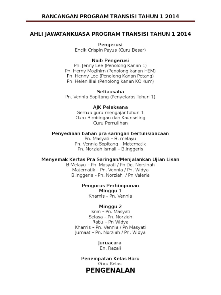 Program Transisi Tahun 1 2013 | PDF