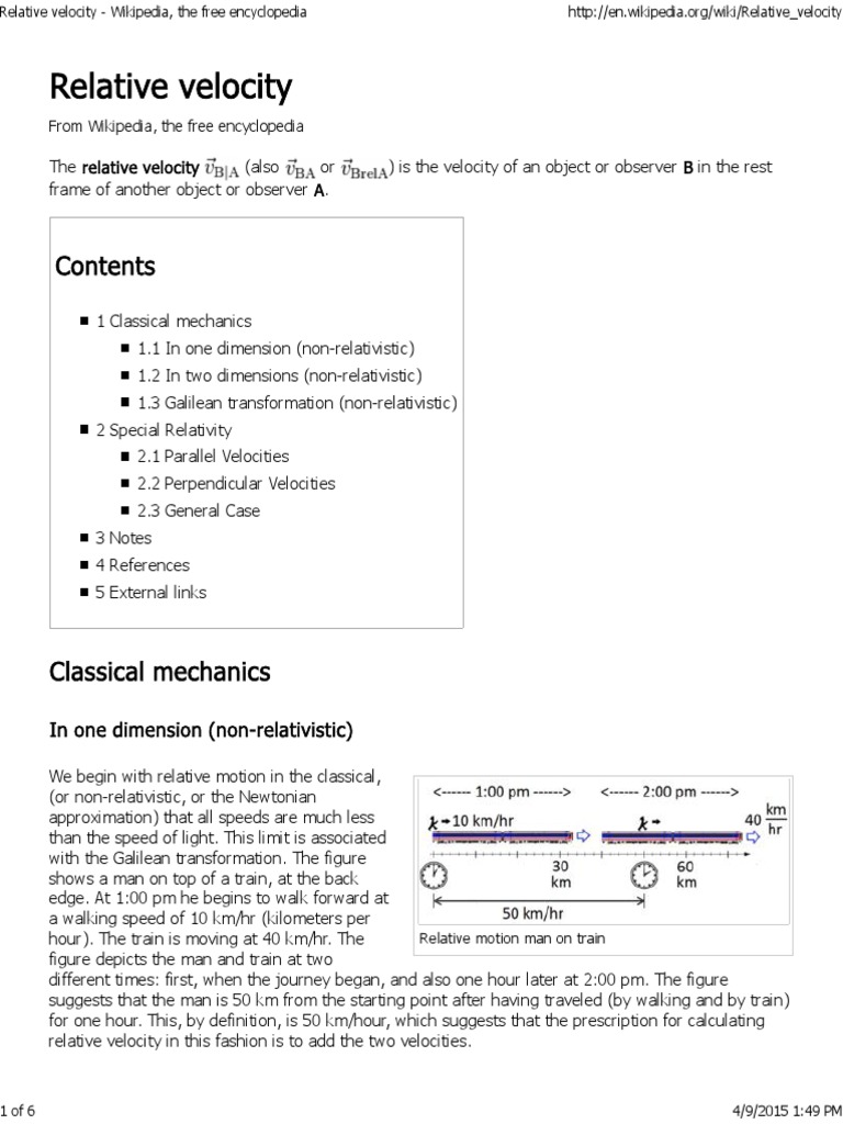 Relative Velocity - Wikipedia, The Free Encyclopedia | PDF | Special ...