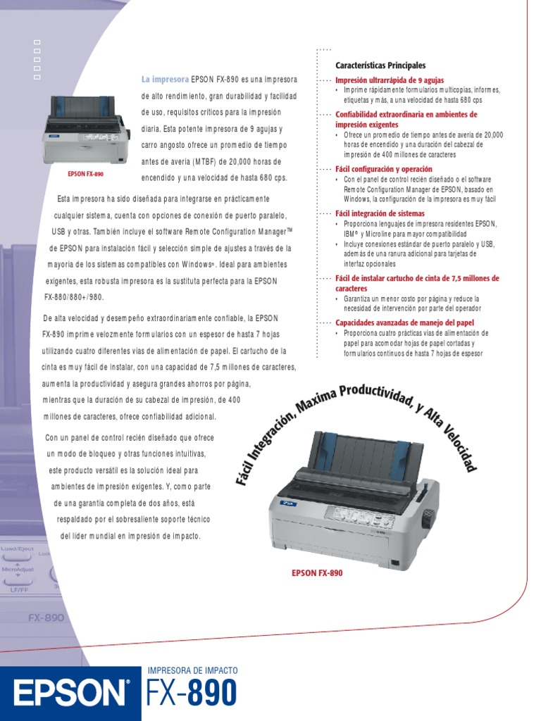 Impresora EPSON FX-890 | PDF | Impresora (Computación) | Equipo de oficina