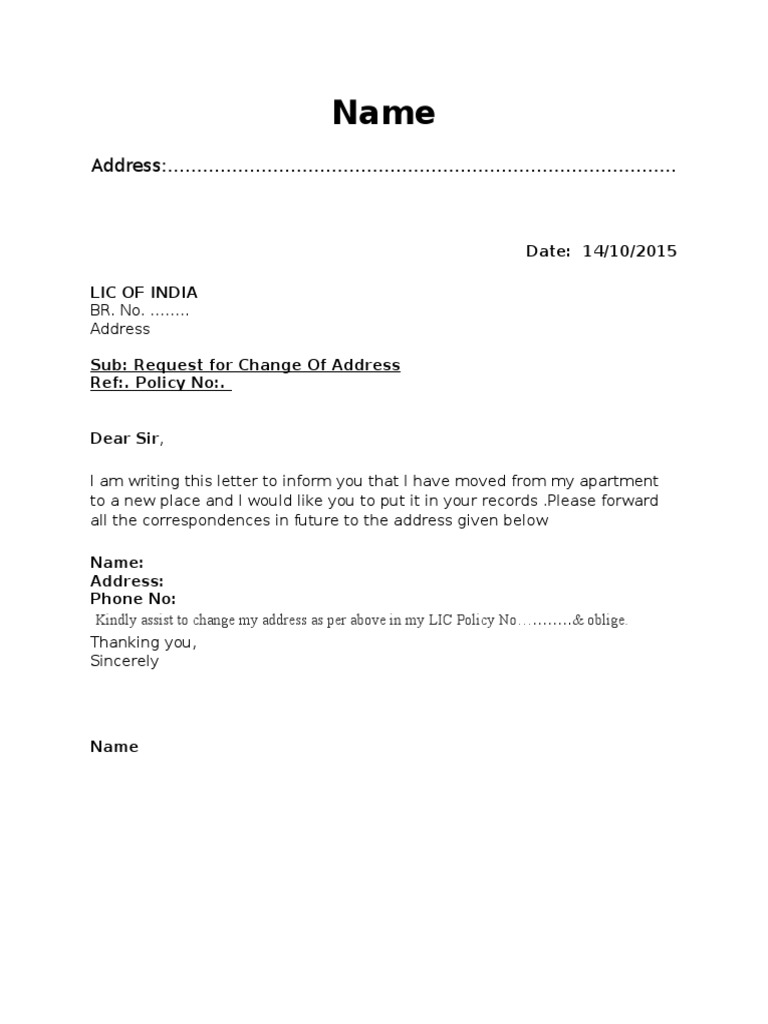 LIC Change of Address | PDF