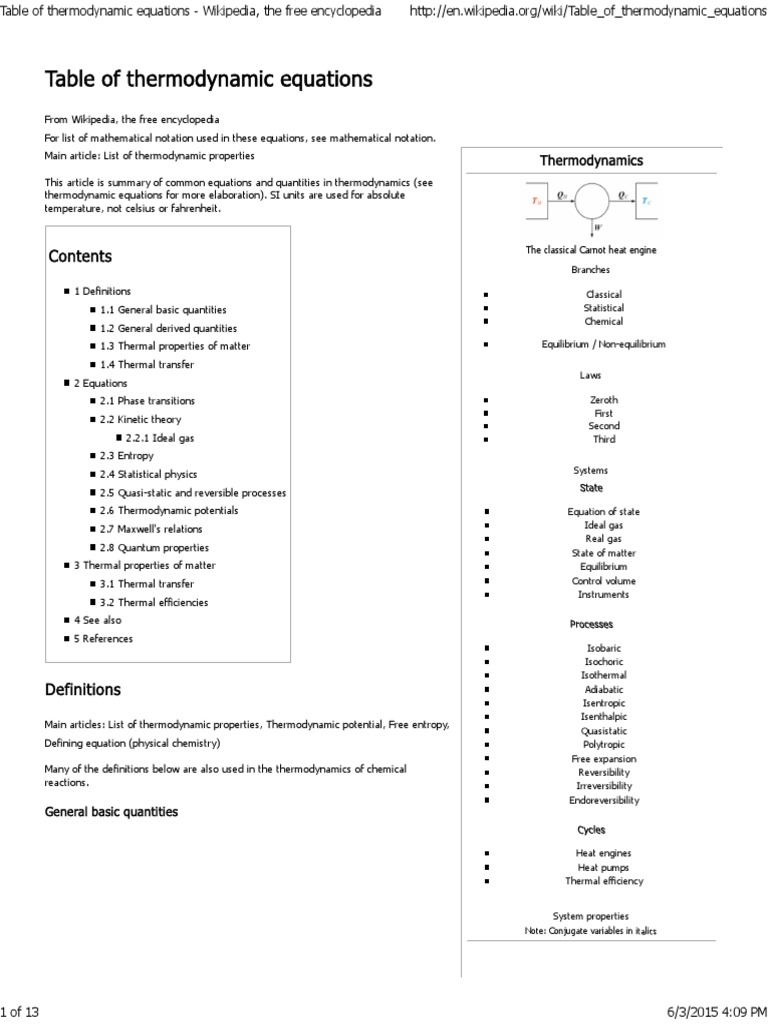 Table of Thermodynamic Equations - Wikipedia, The Free Encyclopedia ...