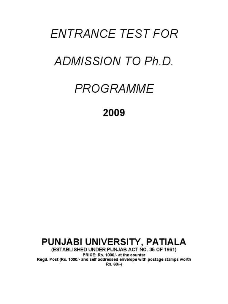 Entrance Test For Admission To Ph.D. Programme: Punjabi University ...