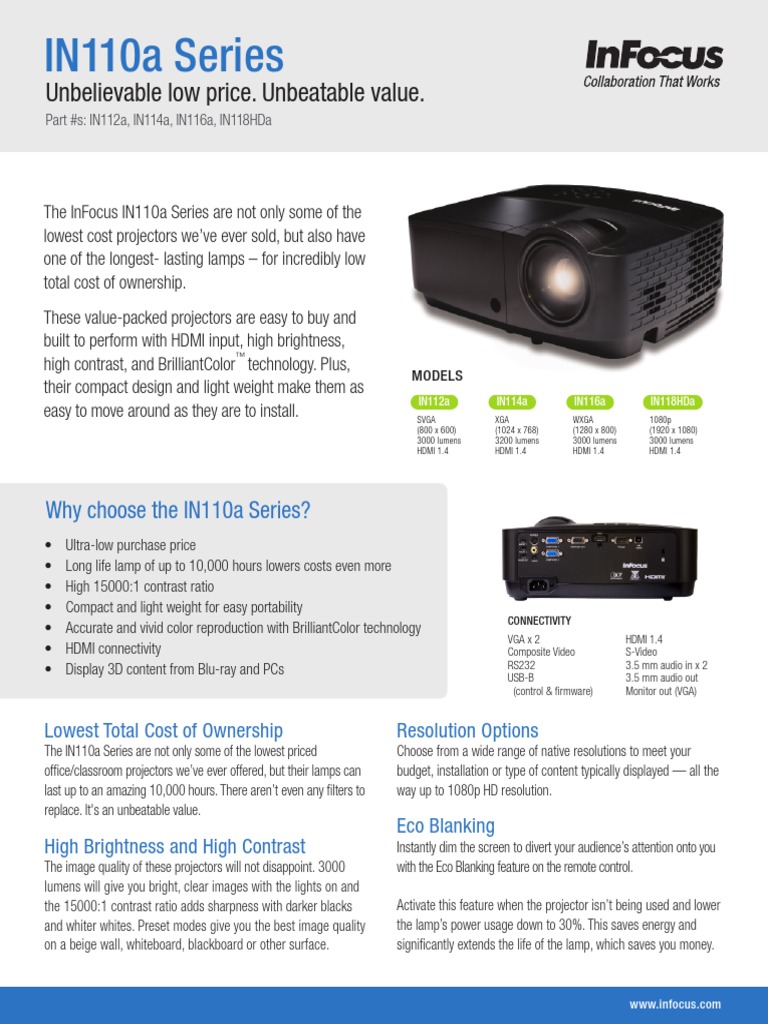 InFocus IN112a IN114a IN116a IN118HDa Datasheet | PDF | Display ...