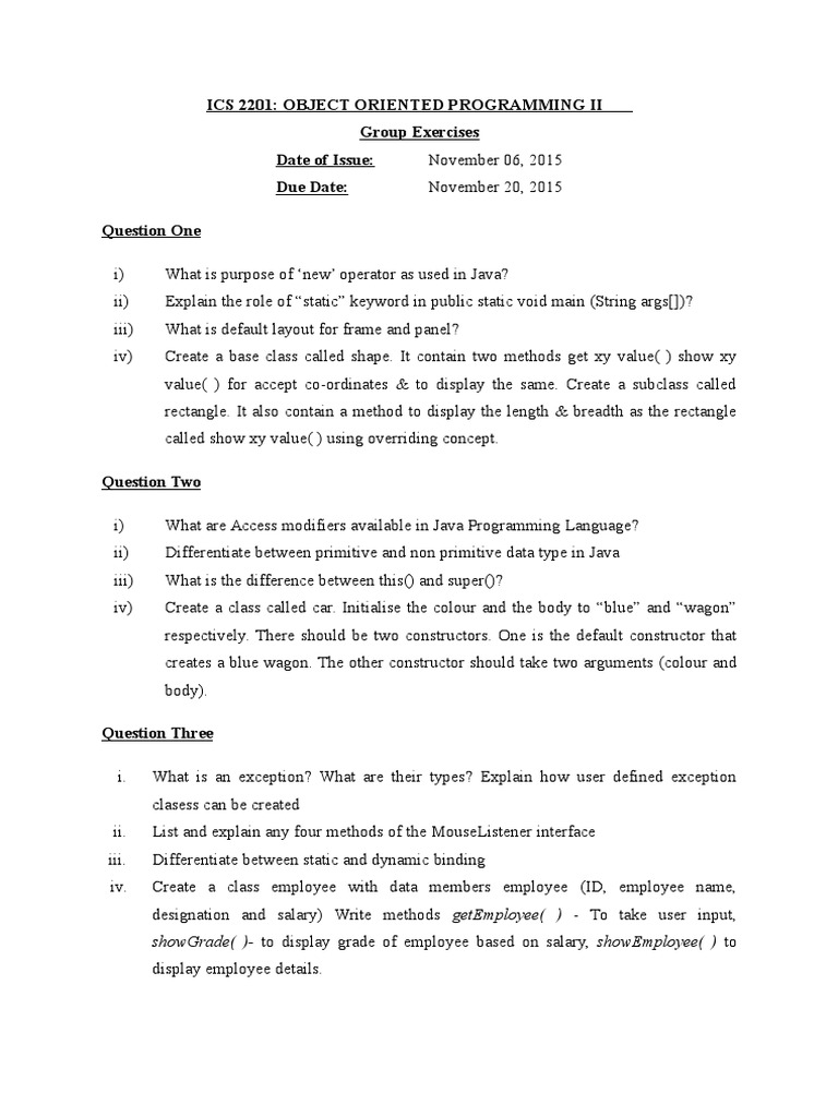 Object Oriented Programming Exercises Pdf Method Computer Programming Constructor