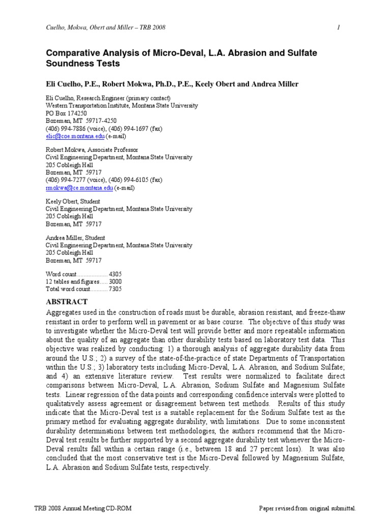 Comparison Between Micro-Deval and Los Angeles Aggregate Tests | PDF ...