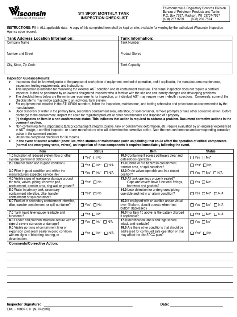 STI SP001 Monthly Tank Inspection Guide | PDF | Water | Nature