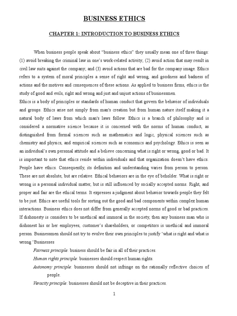Chapter 1: Introduction To Business Ethics | PDF | Business Ethics ...