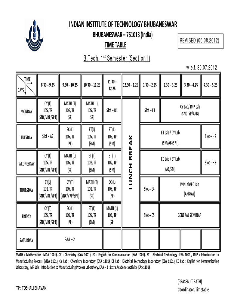 Autumn 2012 Timetable Btech Mtech | PDF | Science And Technology | Engineering