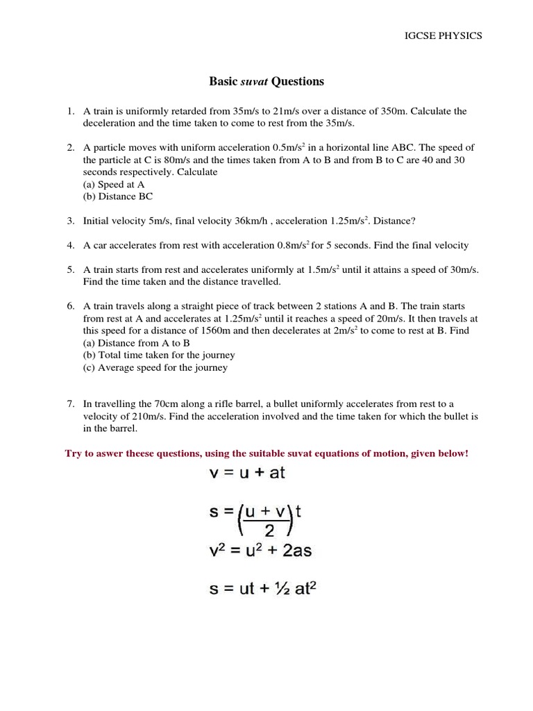 WS12 - SUVAT Questions | PDF