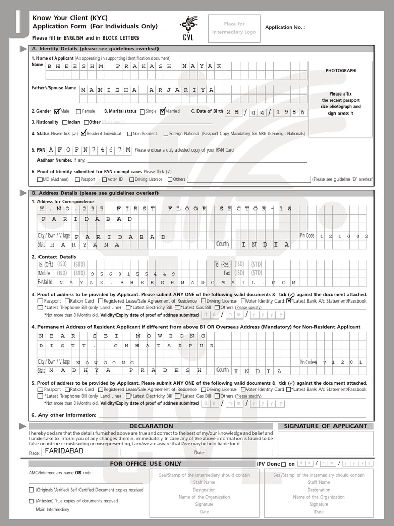 KYC Application Form for Individuals | PDF | Identity Document ...
