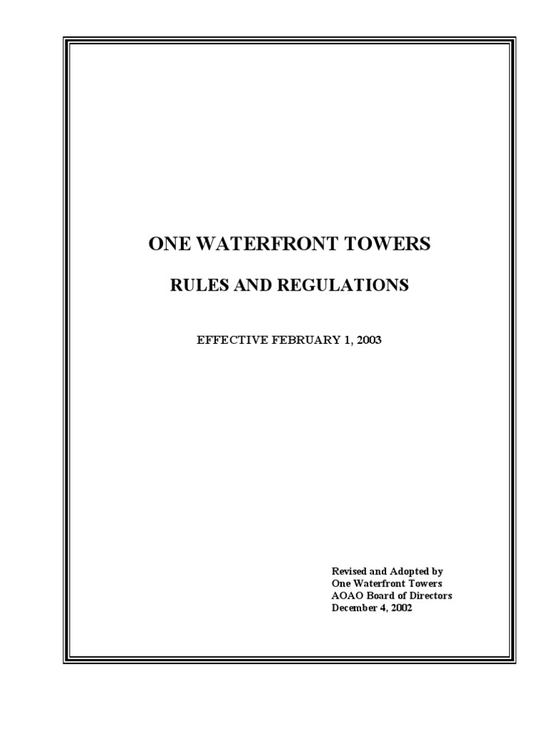 One Waterfront Towers House Rules | PDF | Parking | Apartment