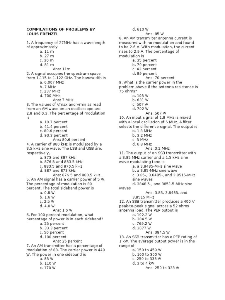Compilation of Problems by Louis Frenzel | PDF | Frequency Modulation | Bandwidth (Signal ...