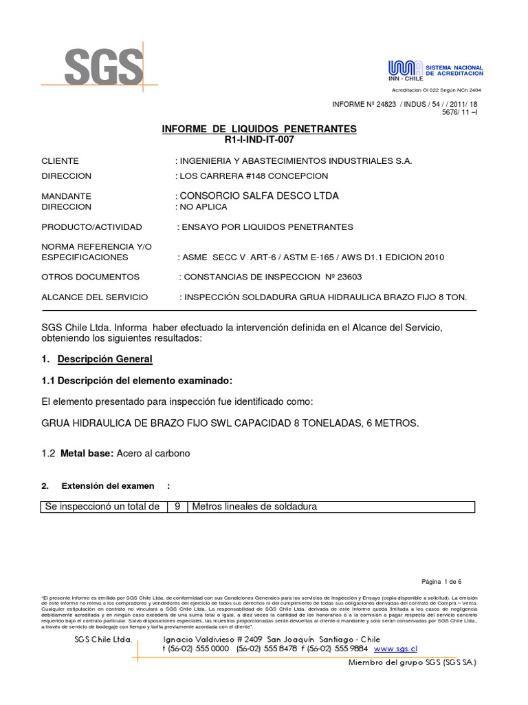 Informe de Inspección SGS PDF | Chile | Derecho contractual
