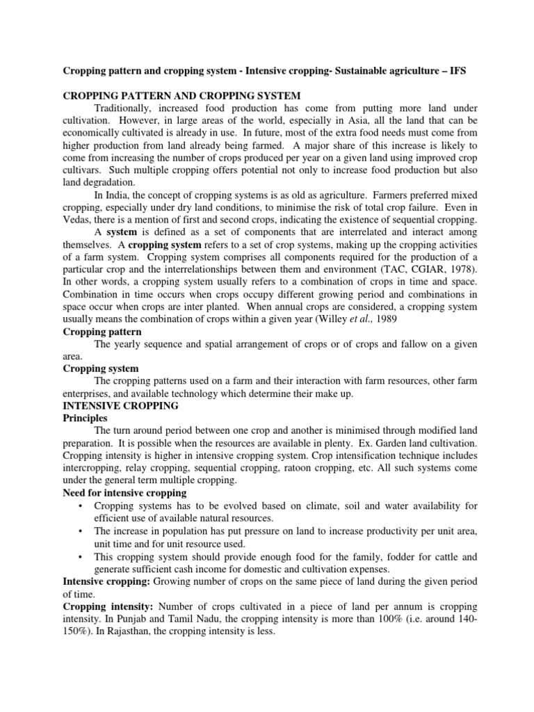 Cropping Pattern and Cropping System | PDF | Sustainable Agriculture ...