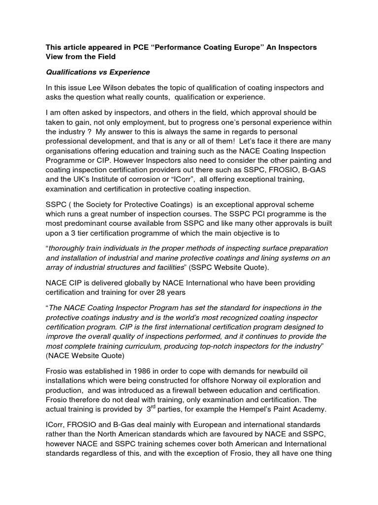 Coating Inspector Certification Insights | PDF | Professional ...