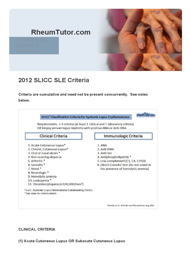 SLICC SLE Criteria _ RheumTutor.pdf | Systemic Lupus Erythematosus ...